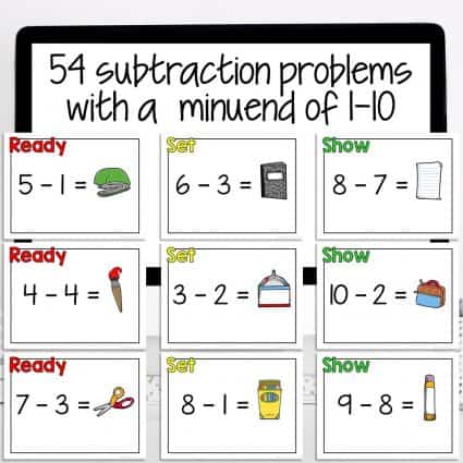 Ready, Set, Show! Back to School Math Game Subtraction Facts