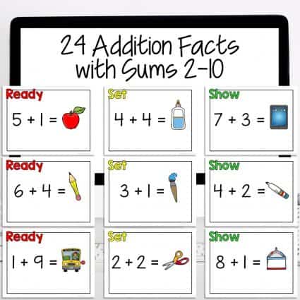 Ready, Set, Show! Back to School Math Game Addition Facts